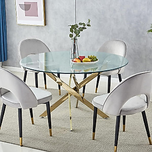 Goderfuu 36 inch Round Dining Table, Modern Dining Room Table with Gold Stainless Steel Base, Circle Tempered Glass Dining Table for 4, Small Dining Table Contemporary Kitchen Table Dinner Table