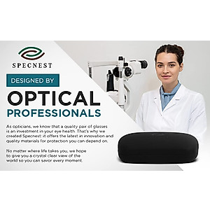 SpecNest SunGlasses Case - Vegan Leather Sunglass Holder with Mesh Foam to Cradle Sunglasses Securely - Hard Eyeglass Case with Metal Construction - Designed by Optical Professionals