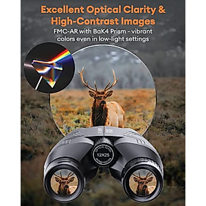 New 2023 12x25 Compact Binoculars for Adults Kids with Low Light Night Vision - Waterproof Easy Focus Binoculars for Hunting Bird Watching Outdoor Travel Sport Games - Large Eyepiece