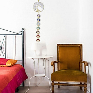 Yatming 7 Chakra Tree of Life Hanging Ornament Tumbled Crystals Wall Hanger Meditation Home Decor