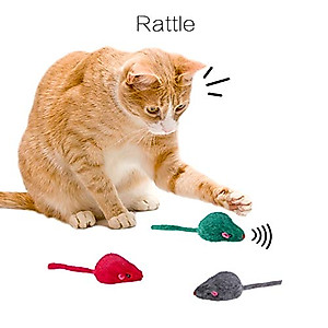 Yangbaga Fur Mice Rattle 14 Pack, Cat Toys Rainbow Mice for Cats and Kittens (14 pcs Rainbow mices)