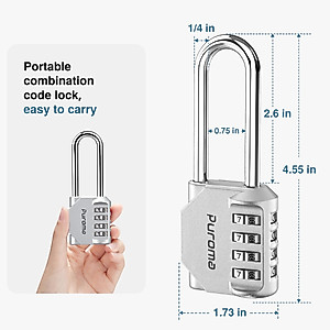 Puroma 2 Pack 2.6 Inch Long Shackle Combination Lock 4 Digit Outdoor Waterproof Padlock for School Gym Locker, Sports Locker, Fence, Gate, Toolbox, Case, Hasp Storage (Silver & Black)