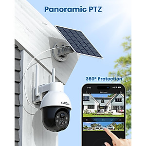 AOSU Solar Security Camera Wireless Outdoor System, 3K/5MP Battery Powered WiFi Camera for Home Security, Panoramic PTZ, Auto Tracking, Human/Vehicle Detection, Night Vision, Spotlights, 2-Way Talk