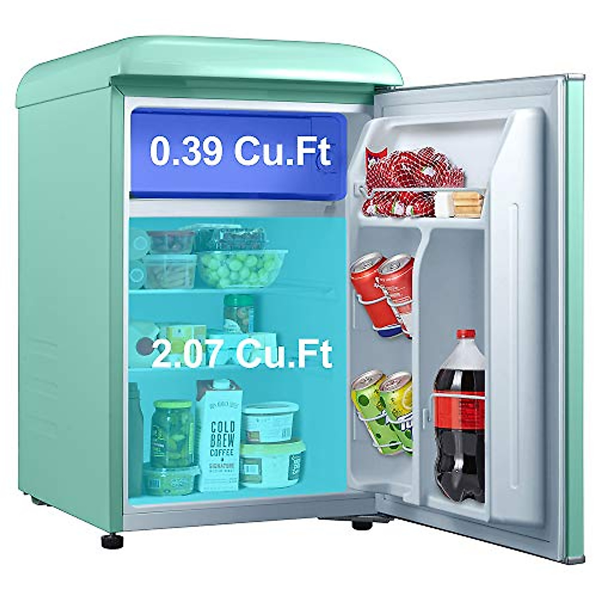 Galanz GLR25MGNR10 Retro Compact Refrigerator, Mini Fridge with Single Doors, Adjustable Mechanical Thermostat with Chiller, Green, 2.5 Cu Ft