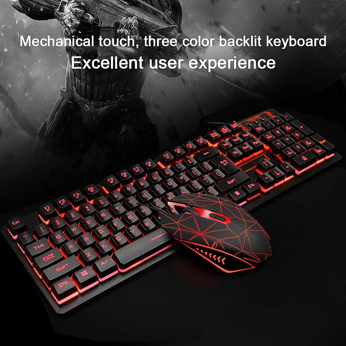 Zyyini Gaming Keyboard and Mouse Mice Pad Set, 19 Keys Three-Colour Backlit Gaming Keyboard,75 Degree Bevel Base,Four DPI 800/1200/1600/2000 Adjustable Mice,for PC Office Gaming Keypad