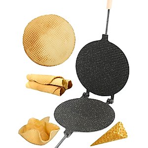 PetriStor Waffle Maker Round Has Nonstick Coating Size 8 in - Waffle Cone Maker - Krumkake Iron - Wafer Maker - Waffle Cone Maker Machine - Stroopwafel Maker - Ice Cream Cone Maker