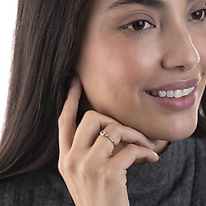 GEMISTRY East-West 14k Gold over Sterling Silver Swiss Blue Topaz Gemstone Stackable Solitaire Bezel Ring