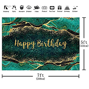Aperturee 7x5ft Green Marble Happy Birthday Backdrop Glitter Gold Dots Girls Women Sweet 16 Luxury Abstract Photography Background Banner Supplies Photo Booth Studio Props Party Decoration Multicolor