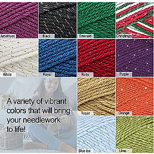 Mary Maxim Starlette Sparkle Yarn - 4 Medium Worsted Weight Yarn, 98% Acrylic, 2% Polyester Yarn for Knitting and Crocheting - 4 Ply Soft Yarn for Blankets, Clothing, Decor - 196 Yards - Emerald