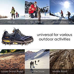 Crampons Ice Cleats Traction Snow Grips for Boots Shoes Women Men Anti Slip 19 Stainless Steel Spikes Safe Protect for Hiking Fishing Walking Climbing Mountaineering