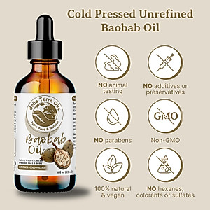 Bella Terra Oils - Baobab Oil 2oz - Infused with Polyphenols & Bioflavonoids, Unearth the Secrets of Nature for a Flawless Skin Appearance