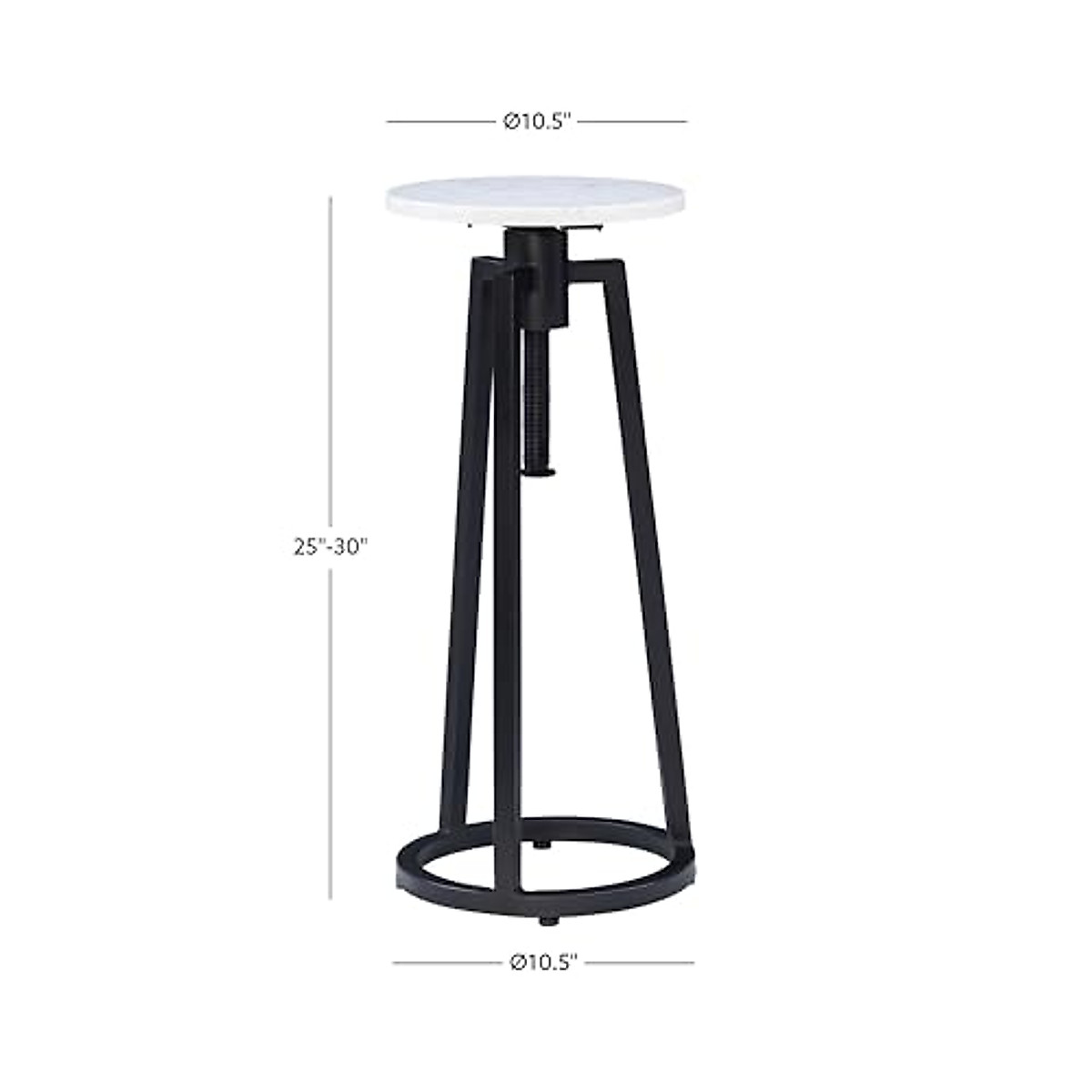 Powell White Marble Top Drink Industrial Style Black Metal Adjustable Height Base Muriel Side Table