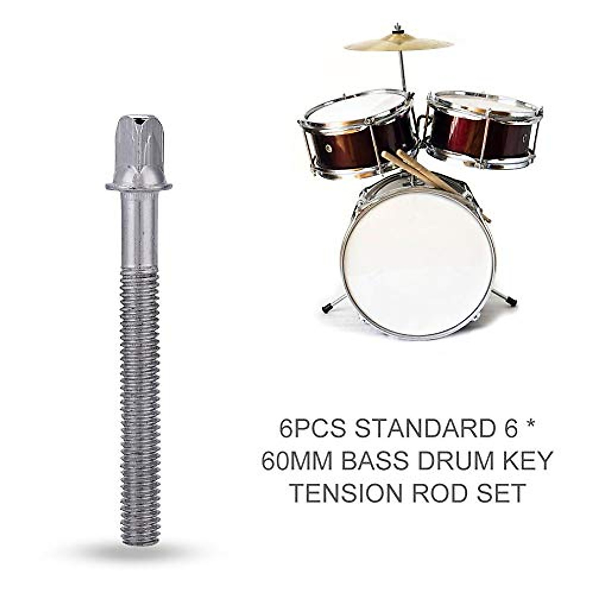 6Pcs Screw Rods, 60mm Drum Tight Screw Tension Rods Percussion Replacement Accessory