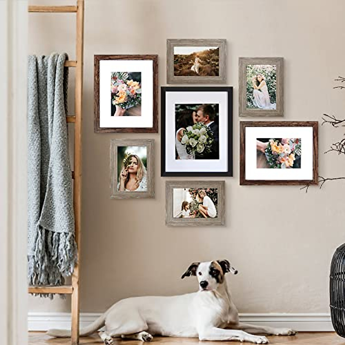 SESEAT Picture Frames Collage, Gallery Wall Frame Set with 11x14 8x10 5x7 Frames in 3 Different Finishes, Set of 7