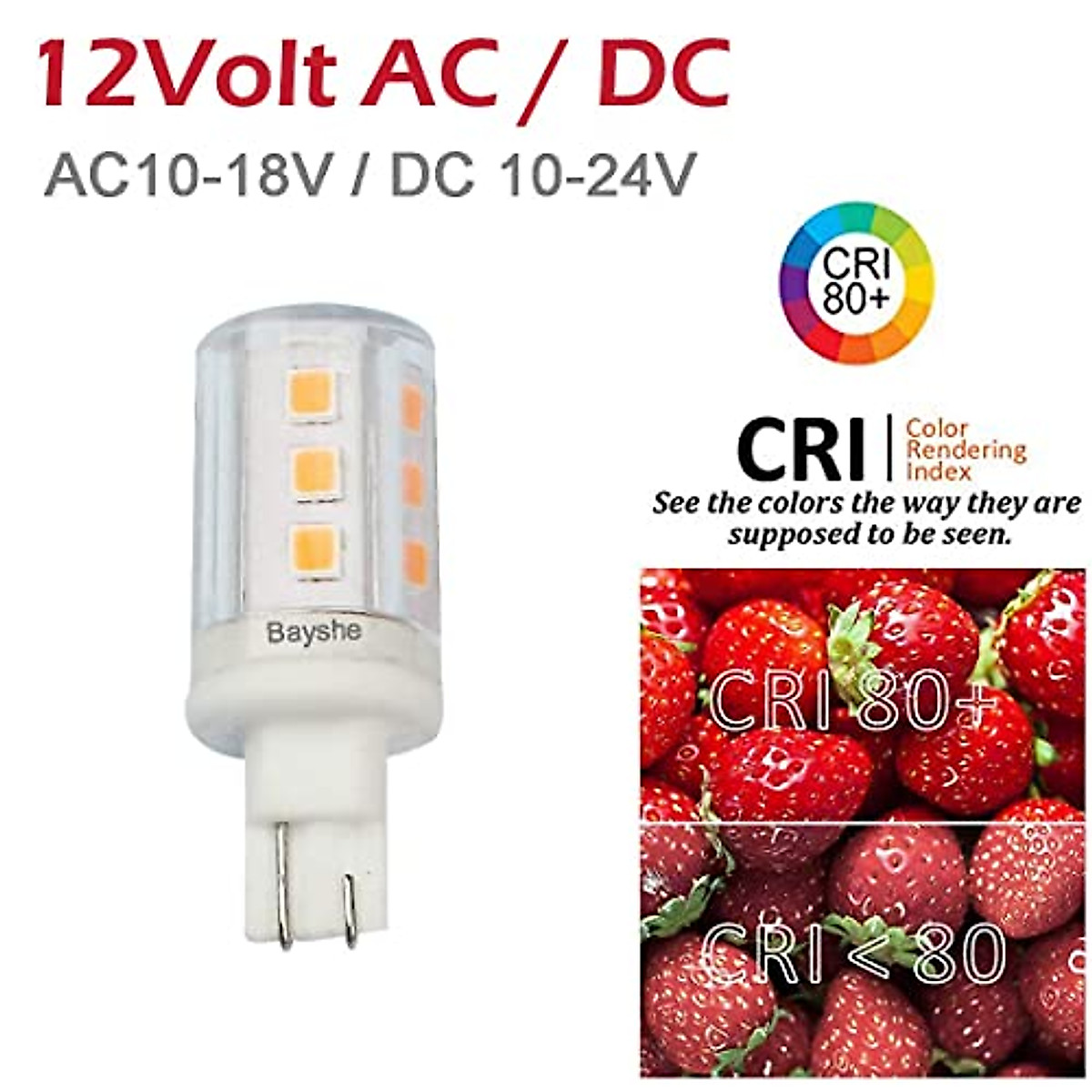 BAYSHE T10 Wedge Base LED Light Bulb 3watt Equivalent to 30W Halogen 12VAC/DC for Camper RV Tailer Outdoor Landscape Patio Path Driveway Malibu Lighting(6000K Daylight White)-8 Pack