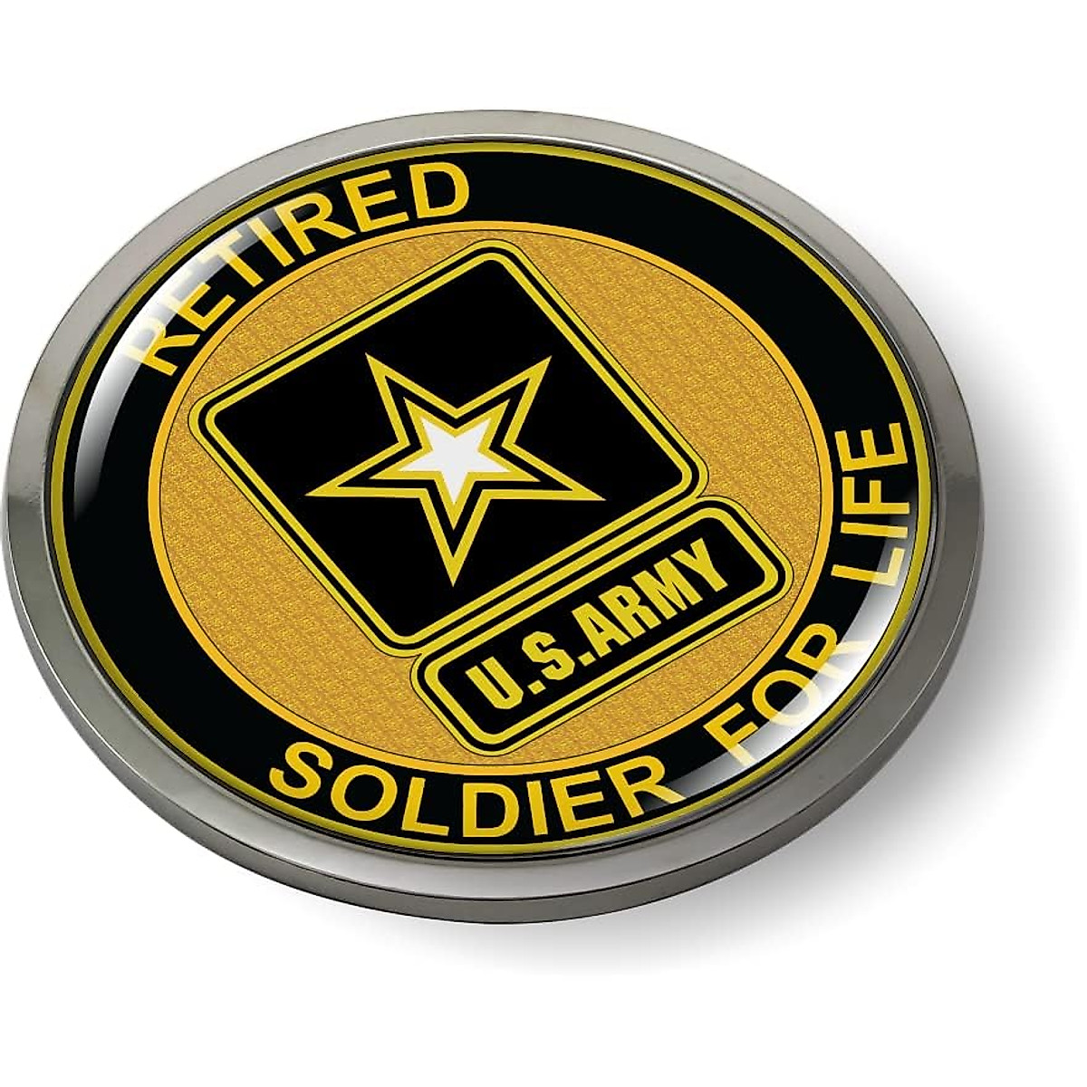 [Officially Licensed Product] - U.S. Army Retired Soldier for Life 3D Domed CAR Emblem Badge Sticker Round Chrome Metal Round Bezel