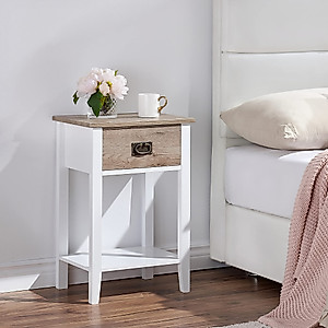 VECELO Nightstands Set of 2, Side End Table with Drawers for Bedroom, Living Room Sofa Bedside, Vintage Accent Furniture Small Space Storage Cabinet, Solid Wood Legs