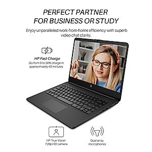 HP 2023 Newest 14 Inch Laptop Students Business, Intel Quad-Core Processor, 16GB RAM, 320GB Storage(64GB eMMC+256GB Micro SD), 12H Battery Life, Webcam, HDMI, WiFi, Win 11 S, Bundle with JAWFOAL