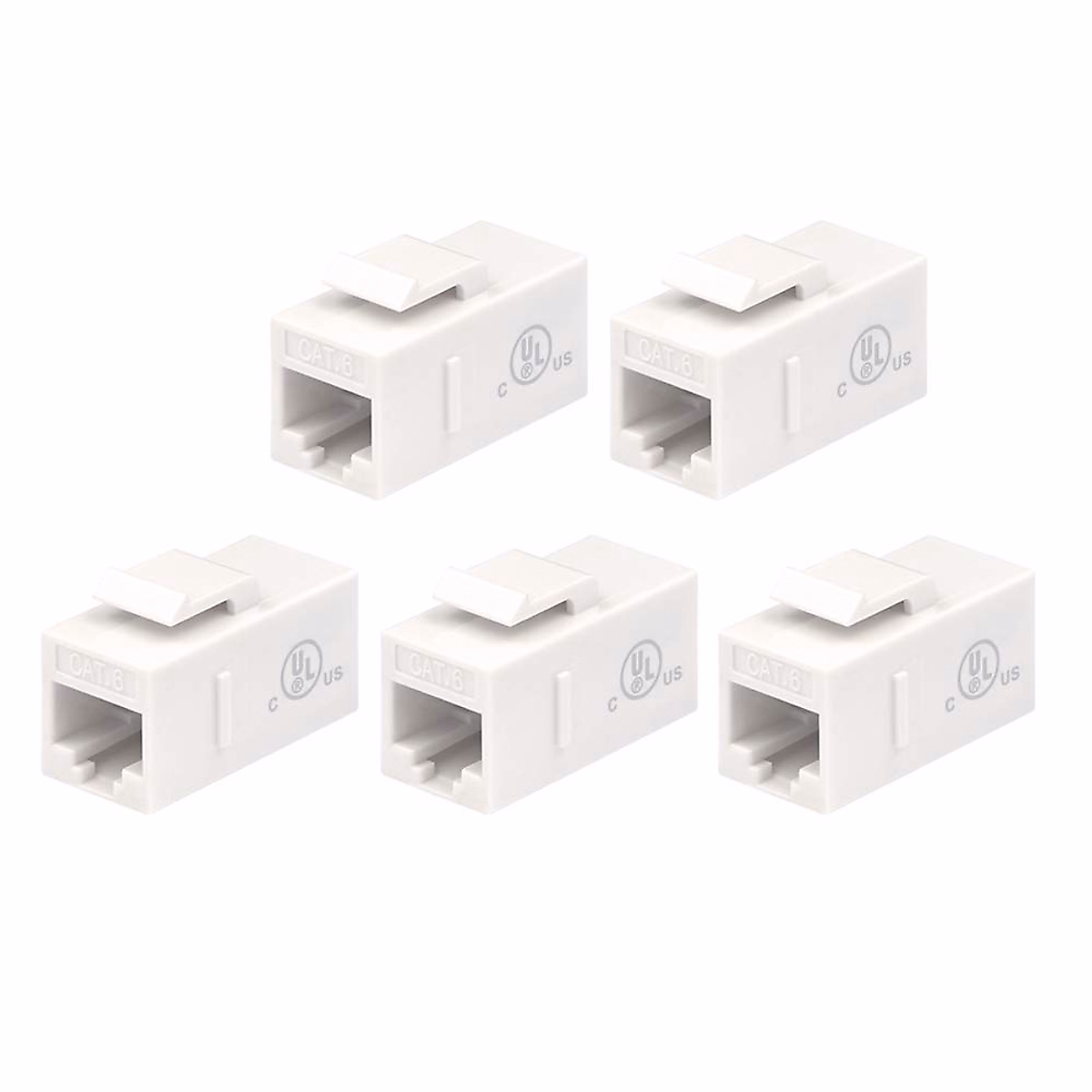 VCE UL Listed CAT6 RJ45 Keystone Jack Inline Coupler 5-Pack, Female to Female Ethernet Cable Extender - White