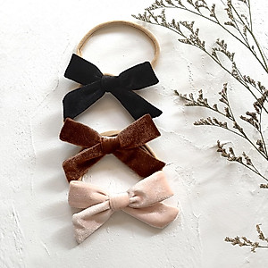 Cherssy Baby Girl 4" Velvet Hair Bows and Headbands, 10pcs Nylon Hairbands Elastic Hair Accessories for Newborn, Infant, Toddlers