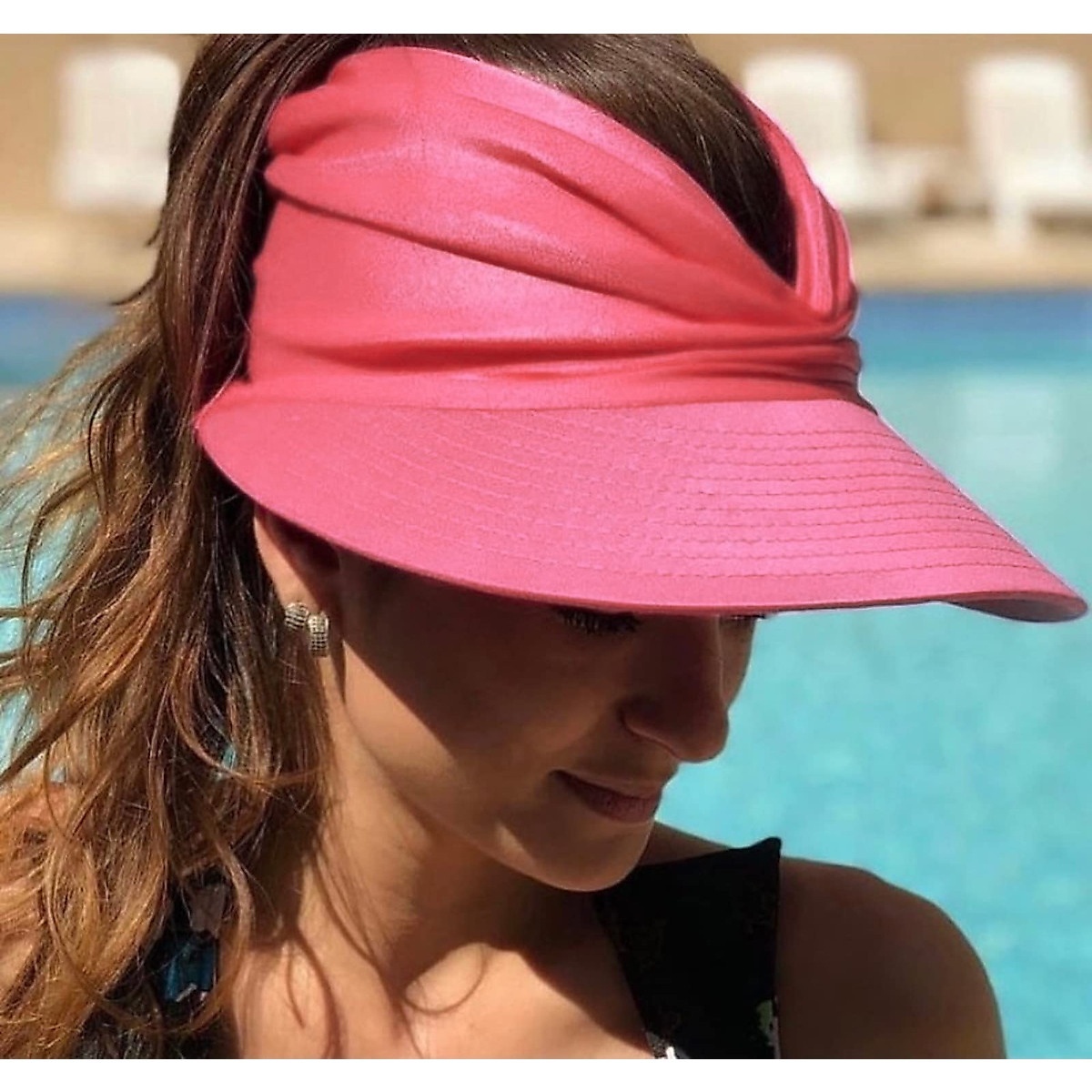 Muryobao Womens Sun Visor Hat Wide Brim Summer UPF 50+ UV Protection Beach Sport Cap Rose Red
