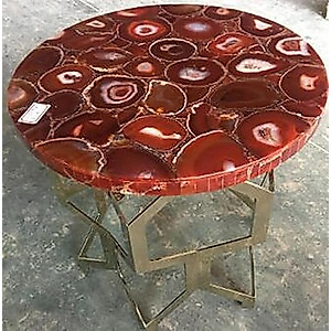 54 x 54 Inches Resin Art with Red Agate Stone Living Room Table for Home Decor Round Shape Marble Dining Table Top