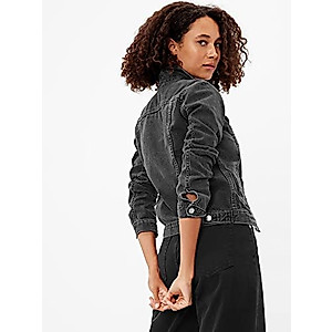 GAP womens Icon Denim Jacket, Black Alpine, Large US
