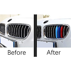 TOPGRIL M-Colored Stripe Grille Insert Trims M Sport Grille Insert Trim Strips For 2011-2013 BMW F10 F11 5 Series 528i 535i 550i Kidney Grills (12 Beams ONLY,Not For 10-Beam)