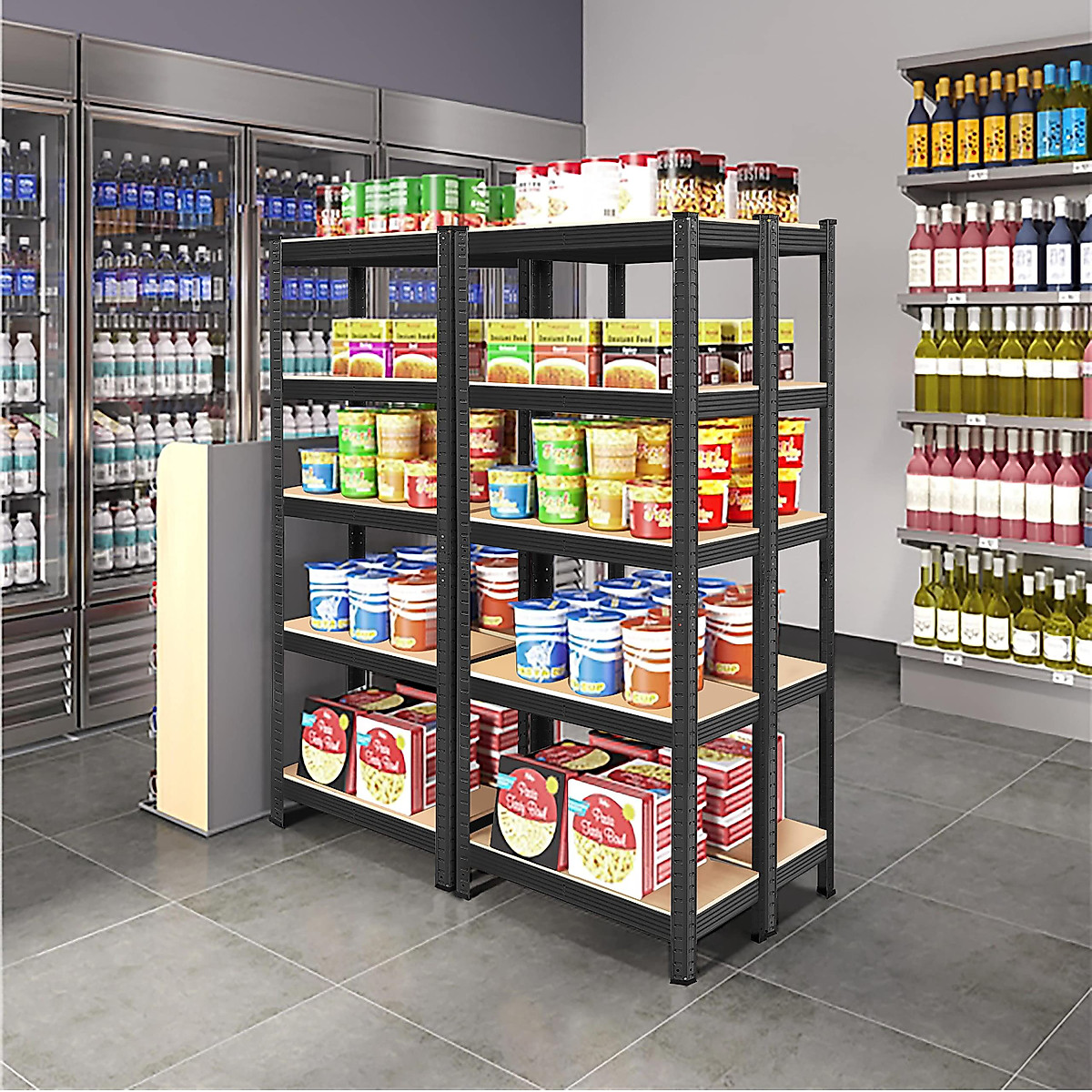 Topeakmart 2 PCS 5-Tier Utility Shelves, Metal Storage Shelves Garage Shelving Unit Adjustable Garage Storage Shelves Storage Racks Heavy Duty Shed Shelving- Black, 35.5 x 12 x 71 Inch