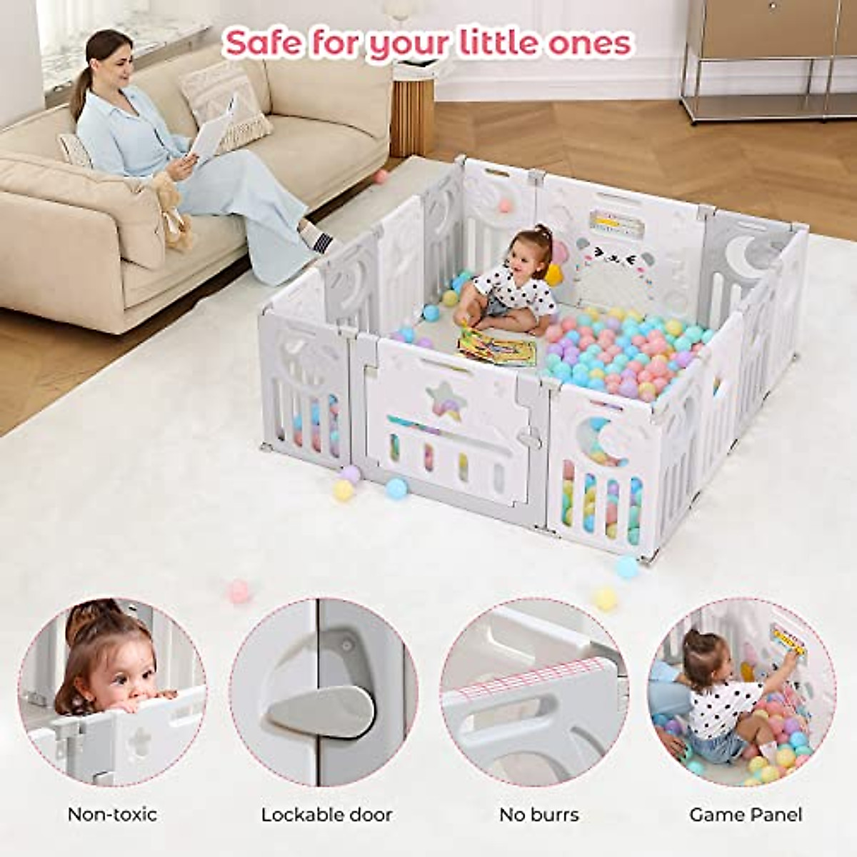 Baby Playpen, Dripex Foldable Playpen for Babies and Toddlers, Baby Fence Play Area, Custom Shape, Easy Assemble and Storage, Play Yard for Babies Safety, Indoor Outdoor Baby Play Pen