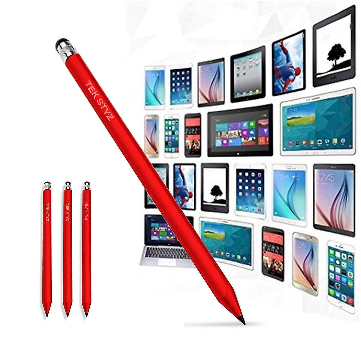 Tek Styz Pro Stylus Capacitive Pen Upgraded Works for Plantronics BackBeat FIT 2100 with Custom High Precision Touch Full Size 3 Pack! (RED)