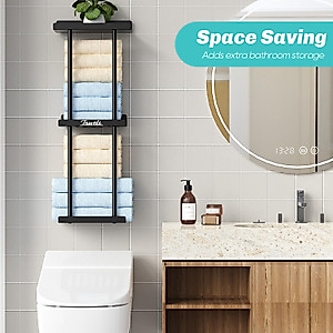Towel Racks for Bathroom - Bathroom Towel Storage Rack Wall Mounted, Black Wall Towel Holder for Rolled Towels