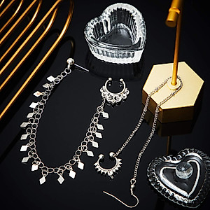 4 Pieces Nose Rings Chain Hoop Chain Fake Nose Ring Chain Non Piercing Nose Rings with Chain Nose to Ear Chain Jewelry Nose Ring Body Jewelry, Gold and Silver