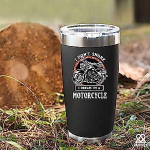 Panvola I Don't Snore I Dream I'm A Motorcycle Stainless Steel Tumbler Snorers Motorcyclist Gift Biker Rider For Dad Husband Boyfriend Uncle Travel Mug (20 oz, Black)
