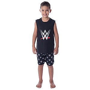 INTIMO WWE Boys' World Wrestling Entertainment Logo Tank Short Pajama Set (10/12) Black