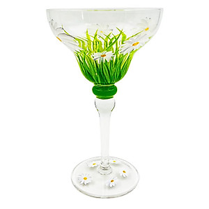 Colorful Painted Margarita Glass 270ml, Hand Painted Cocktail Glass Champagne Cup Margarita Wine Glasses for Birthday Wedding Daisy