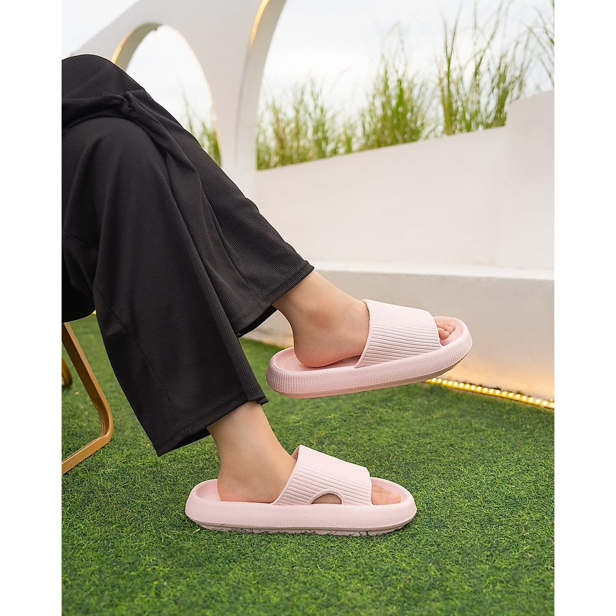 SUMMERJOY Cloud Slides for Women and Men, Soft Cloud Slippers, Massage Black Bubble Slides Easy Clean Thick Sole Non-slip Pillow Slippers, Shower, Swimming, Beach, Indoor and Outdoor Pillow Slides