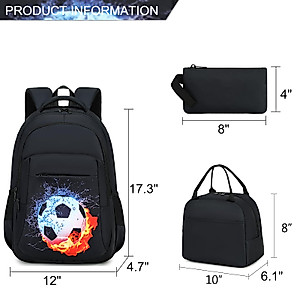 LEDAOU Backpack for Teen Girls School Bags Kids Bookbags Set School Backpack with Lunch Box and Pencil Case (Soccer Black)