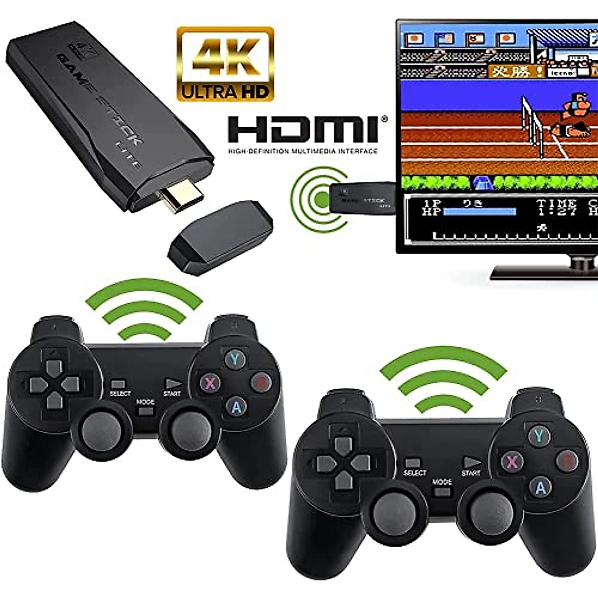 Wireless Retro Game Console, New Game Stick Lite 2023 Best Childhood Memories, Plug and Play Video Game Stick Built in 10000+ Games,9 Emulator Console,Dual 2.4G Wireless Controllers,4K HDMI Output