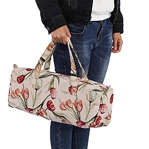 Oumefar Knitting Bag, Household Fabric Bag Crafts Bag for Knitting Needles Storage Sewing Accessories Needles Organizer Bag(Red Tulip) Cosmeticcase