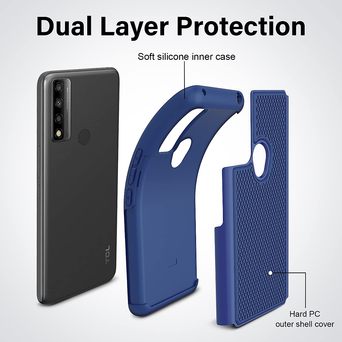 NTZW for TCL 30 XE 5G Case: Drop Protective Military Grade Armor Case Cover | Sturdy Anti-Slip Grip & Shock-Proof Silicone TPU Bumper | Dual-Layer Heavy Duty Protection Phone Case - Blue