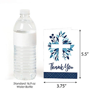 Big Dot of Happiness Blue Elegant Cross - Boy Religious Party Thank You Cards (8 count)