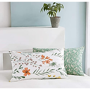 SLEEPBELLA Duvet Cover Set 600 Thread Count Cotton Bedding Set (Full, White&Green Floral)