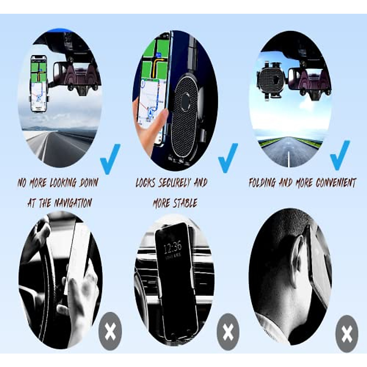 CJCTX Rear View Mirror Phone Holder for Car / 360° Rotatable and Retractable Car Phone Holder / 2022 Phone Mount for Car Like iPhone Samsung Smartphones