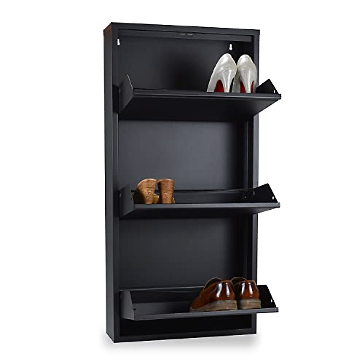 KASER Shoe Storage Cabinet -3 Drawer 20" Metal Wall Mountable Shoe Storage for Entryway with No Assembly - Shoe Cabinet for Entryway Slim - 2-3 Pair per Tier (Black)