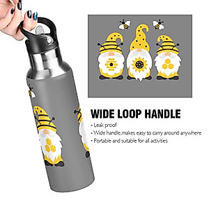 Bee Gnomes Leak Free Insulated Bottles with Handle 32 oz Vaccuum Bottle with Straw Lid Thermal Bottle for Hiking Camping Cycling BAP-Free