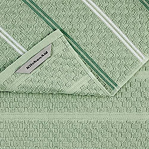 KitchenAid Stripe Gingham Dual Kitchen Rectangular CottonTowel 3-Pack Set, Matcha, 16"x28"