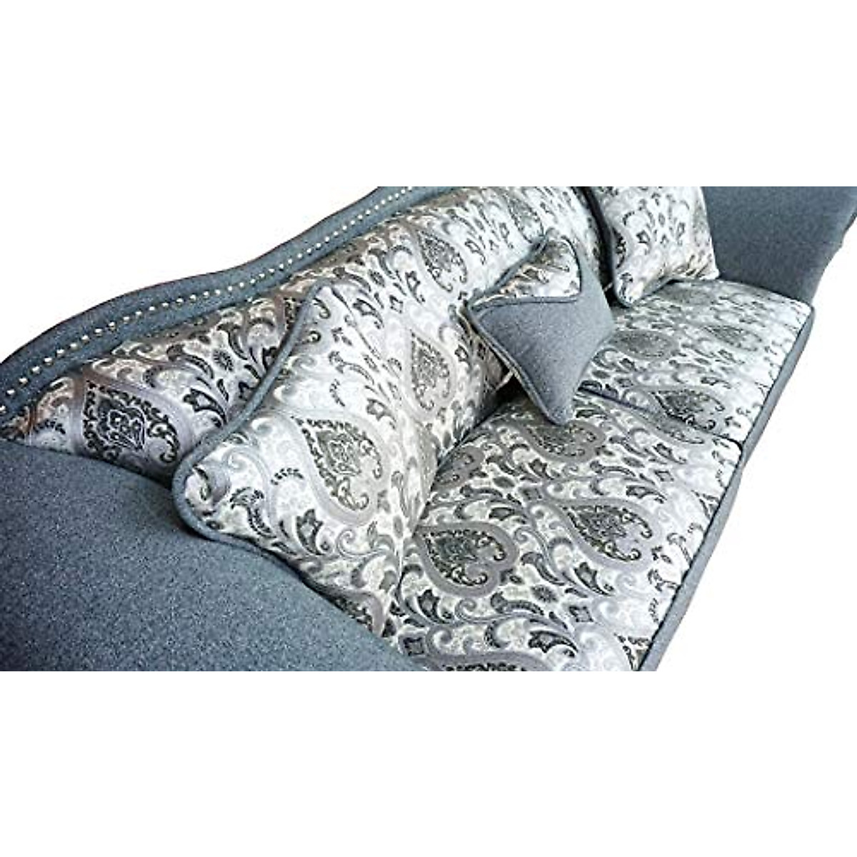 Classic Gray Sofa with Silver Decor Pillows