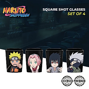 JUST FUNKY Naruto Shippuden Shot Glasses Set of 4 | Durable & Dishwasher Safe | 2 Oz Cubic Shot Glasses Featuring Naruto, Sasuke, Kakashi, Sakura | Officially Licensed