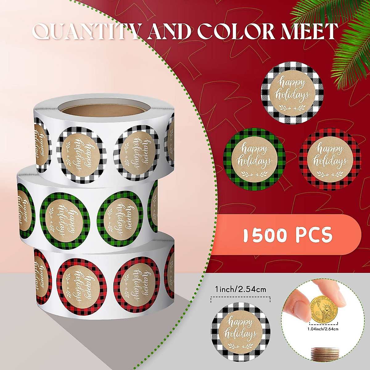 Outus 1500 Pcs Happy Holiday Stickers St Patrick Back to School Gift Wrap for Teacher Envelope Labels Roll Buffalo Plaid Sticker Round Tag Seal Decals for Baby Shower Greeting Cards Supplies, 1 Inches